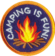 Camping is Fun, 50mm fun badge – Badges & Things | Coventry Scout Shop