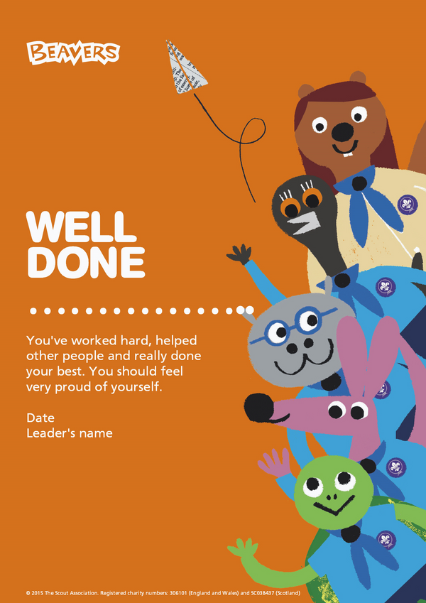 Beaver Well Done Certificates, (Pack of 10) 2018 – Badges & Things ...
